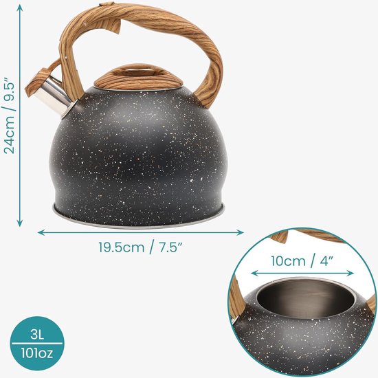Black Texture Whistling Tea Kettle - 3L Tea Pot for Stovetop Induction ...