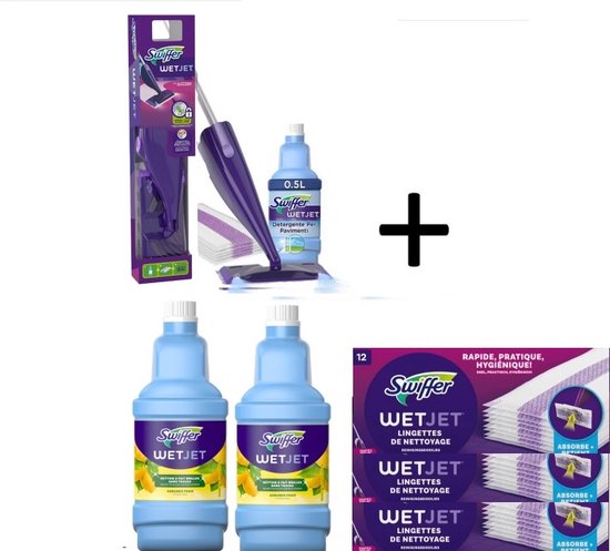 Swiffer wetjet Startset Dweilpakket4 batterijen + 41 doekjes en 3 liter citrus... | bol
