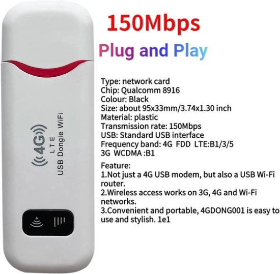 Edmondo 4G Dongle - voor Laptop en Computer - Internet Dongel - Wifi ...