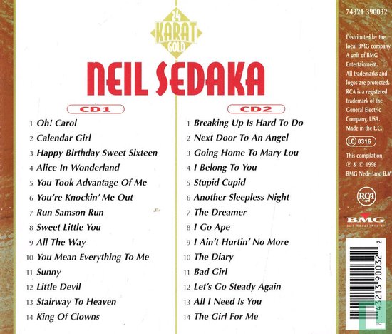 Neil Sedaka - 24 Karat Gold - 28 Classics On 2CD's, Neil Sedaka | CD ...