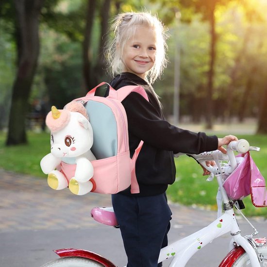 Afneembare pluche poppen eenhoornrugzak voor meisjes - roze mini ...