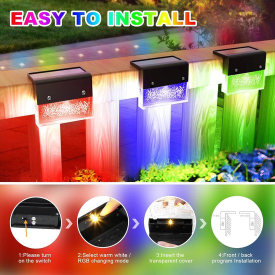 Solarlampen voor buiten en tuin - Waterdichte LED-hekverlichting met 2 ...