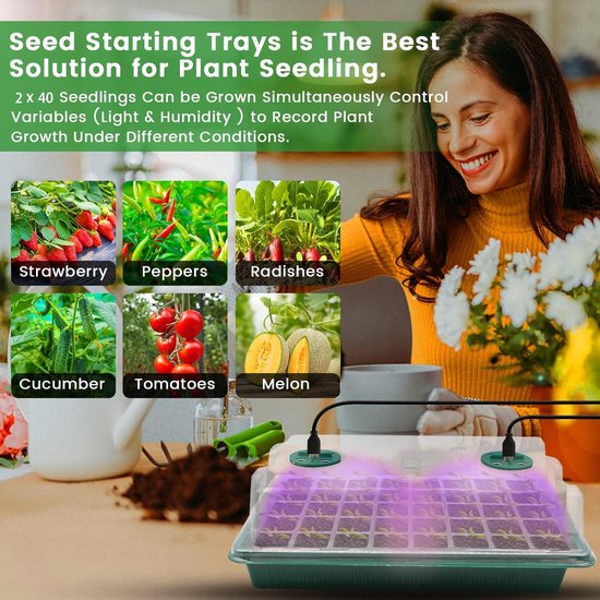 Verstelbare Zaaddienbladen met Groeilicht - 2 Stuks - 80 Cellen ...