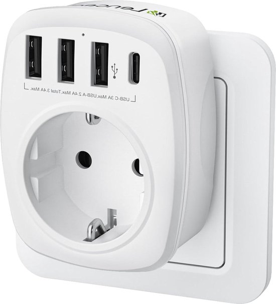 5-in-1-Socket Adapter met Multi-plug en USB-Lader 2.4A - LENCENT 4000W ...