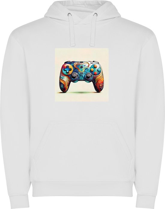 Witte unisex hoodie met “ Kleurrijke Game Controller“ Print Full Color ...