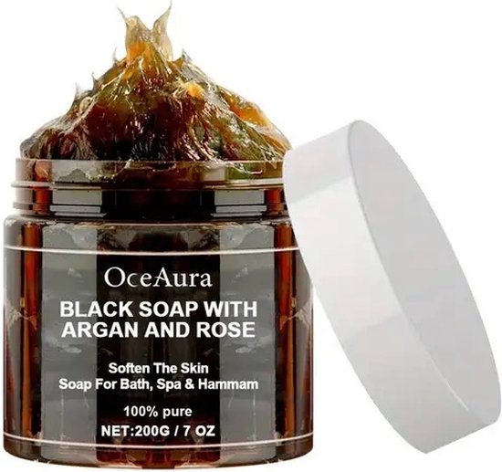 Oceaura - Zwarte zeep met Argan & Roos - 200 g - Bestrijd ingegroeide ...