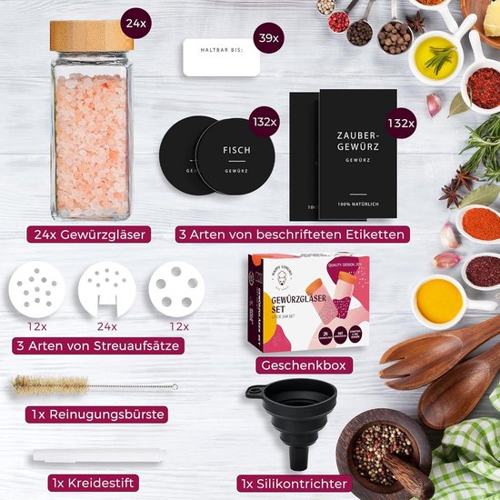 Vierkant strooi-inzetstuk kruidenpotje van bamboe met 3 kruidenpotjes ...