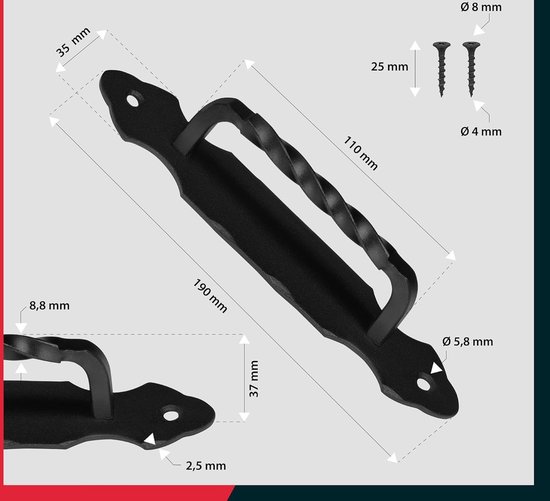 Deurgreep 190 mm smeedijzeren deurklink handvat zwart deurgreep stalen ...