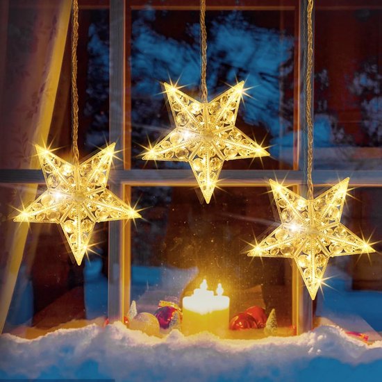 Led-gordijn, ster, decoratie, Kerstmis, diamant, werkt op batterijen ...