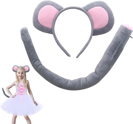 2 Pcs Cute Mouse Dress Up Set - Mouse Headband and Tail Animal Costume ...