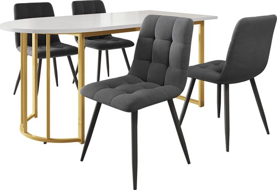 Merax Eetkamerset voor 4-6 Personen - Moderne Marmeren Keukentafel met ...