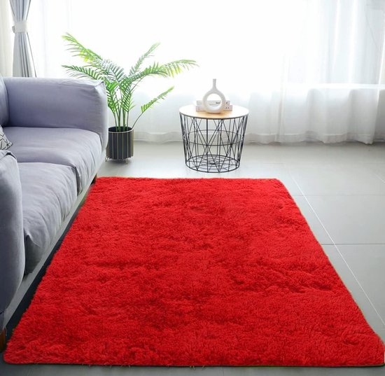 Shaggy Tapijt Grote Zachte Tapijt - Rood - 120x160cm | bol