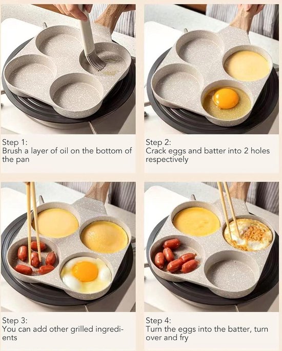 Multifunctionele 4-Cup Ei Koekenpan Aluminium Anti-aanbak Omelet Pan ...