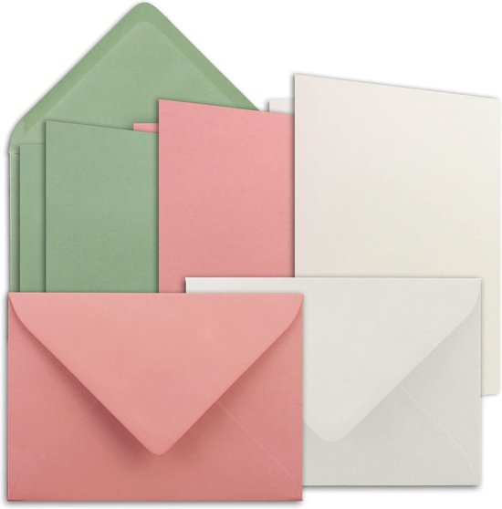 45x card set DIN B6 natural white old pink eucalyptus folding cards envelopes 3... | bol