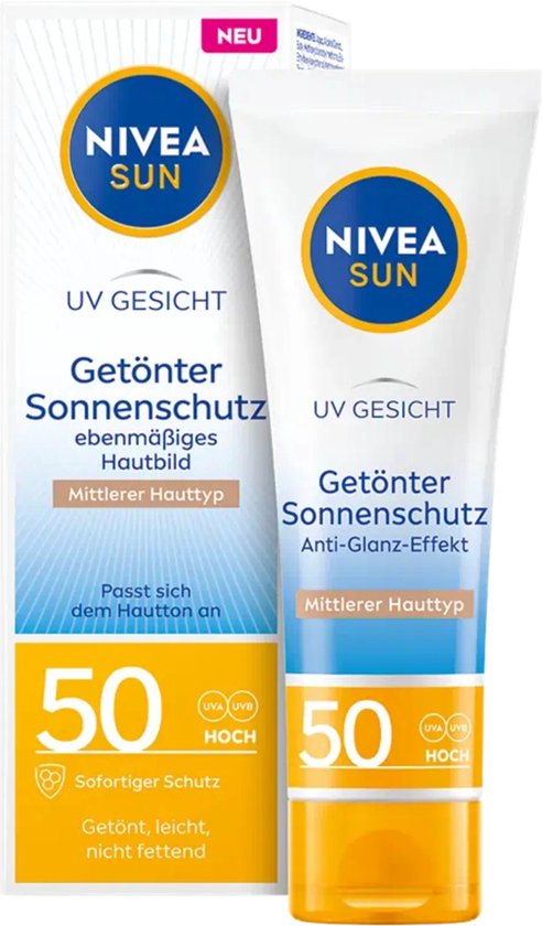 NIVEA SUN Face Sunscreen SPF 50+ Moisturizing Tinted Sunscreen for Even ...
