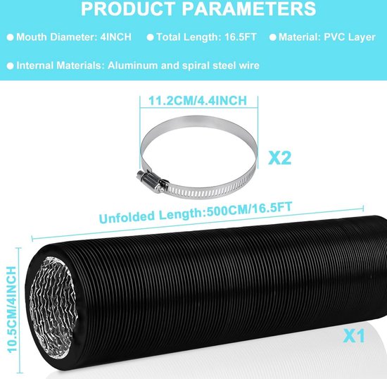 Afvoerslang Airco 100mm 5 m pvc-afvoerslang Zwart Flexibele Slang ...