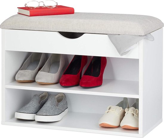 Shoe Bench with Cushion and 3 Compartments - Folding Shoe Rack 45 x 62 ...