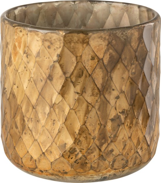 J-line - Windlicht Ruit Glas Goud - 14x14x14cm | bol