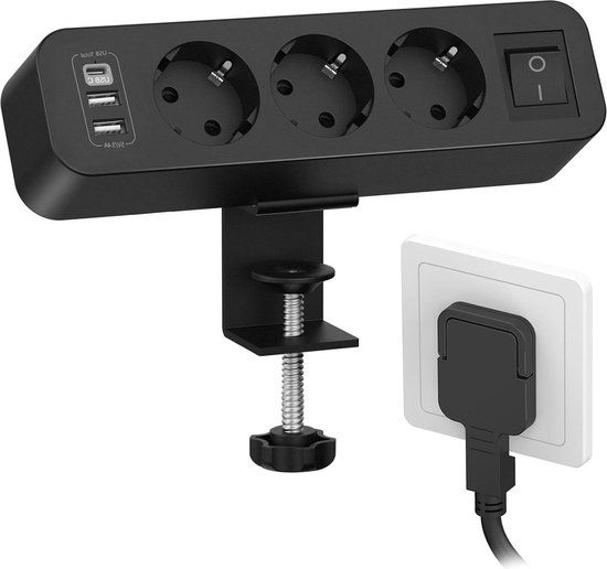 Stekkerdoos Tafelstopcontact met USB C - 3-voudig meervoudig ...