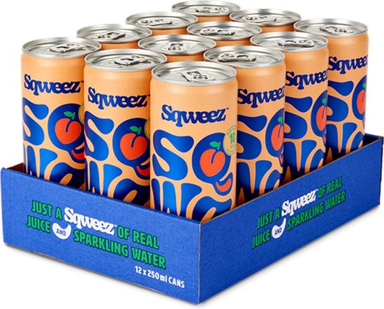 SQWEEZ (SQWZ) frisdrank White Peach BIO, blikje van 25 cl, tray van 12 ...