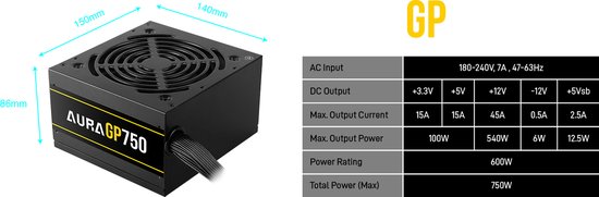 PC ATX Voeding Intern 750 Watt – 750W PSU Computer Power Supply Sleeved ...