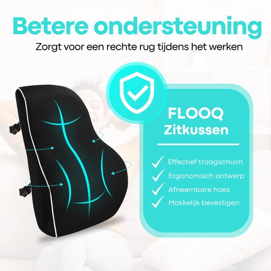 FLOOQ Rugkussen Orthopedisch & Ergonomisch voor Auto en Bureaustoel ...