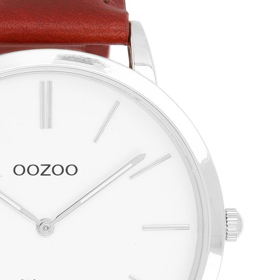 OOZOO Vintage series - Zilverkleurige horloge met bruine leren band ...
