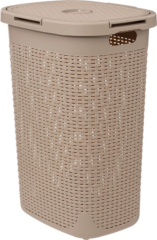 5Five Kunststof wasmand - Beige - 60 liter - Met scharnierdeksel | bol