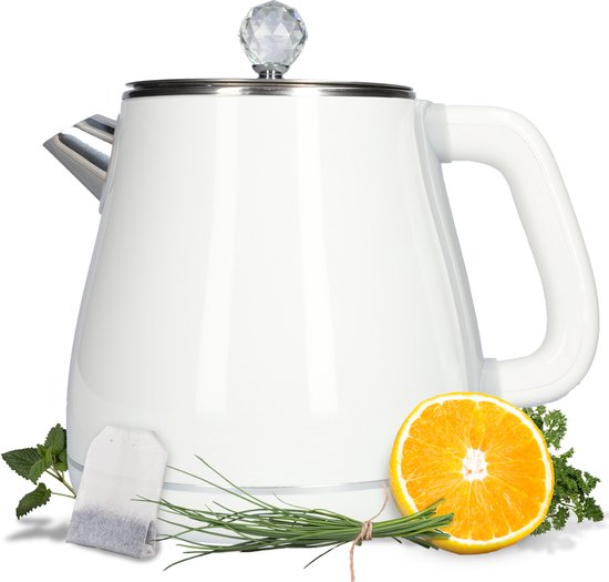 Witte RVS waterkoker - Dubbelwandige waterkoker voor in de keuken - 1.8 ...