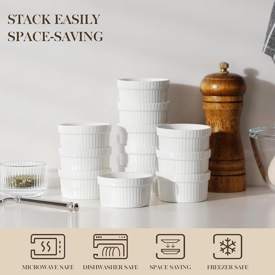 Set van 12 Ramekins 55ML - Mini Porseleinen Soufflé Gerechten - Dip ...