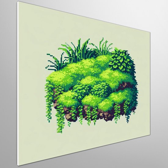 Pixel art mos schilderij | Mystiek Groen: Een Verfijnde Pixelkunst ...