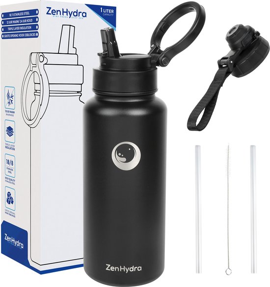 ZenHydra® Waterfles - Drinkfles 1 Liter - RVS Drinkfles - Waterfles Met ...