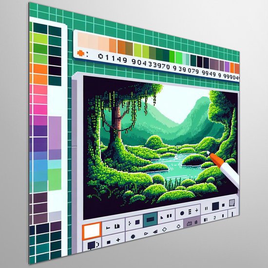 Pixel art mos schilderij | Digital groene pracht: Een mozaïek van pixel ...