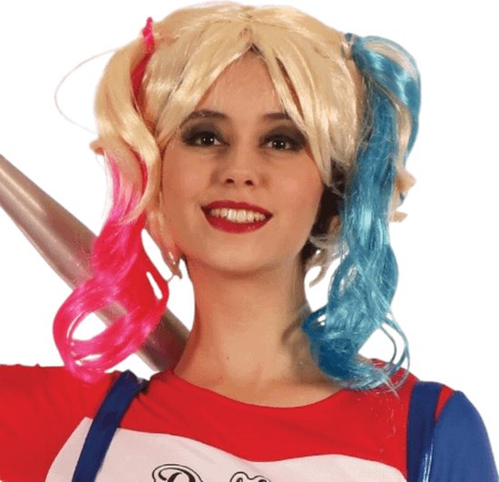 Pruik Harley Quinn Halloween blond-roze-blauw | bol