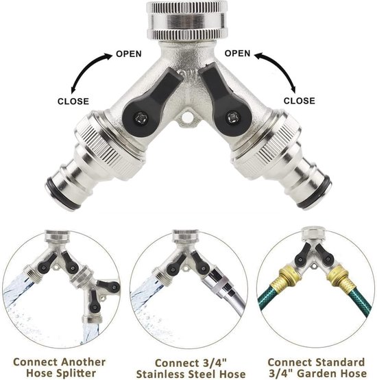 2-Weg Tuinslang Verdeler met Onafhankelijke Kleppen - 3/4 Inch Y-Verdeler voor Kranen | bol