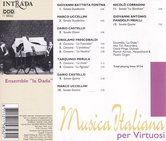 Musica Italiana Per Virtuosi - Diverse componisten - Ensemble La Dada ...