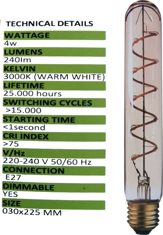 Benson filament - retro - LED lamp - 22,5 cm - 4 watt - warmwit - 3000K ...