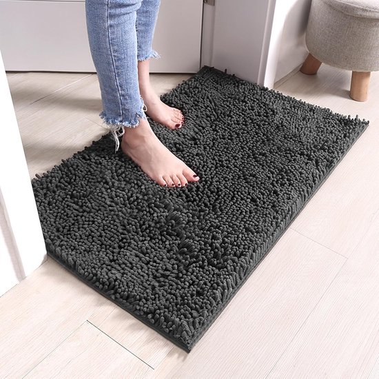 Badmat, antislip, anti-schimmel, zwarte badmat, 40 x 60 cm, shaggy ...