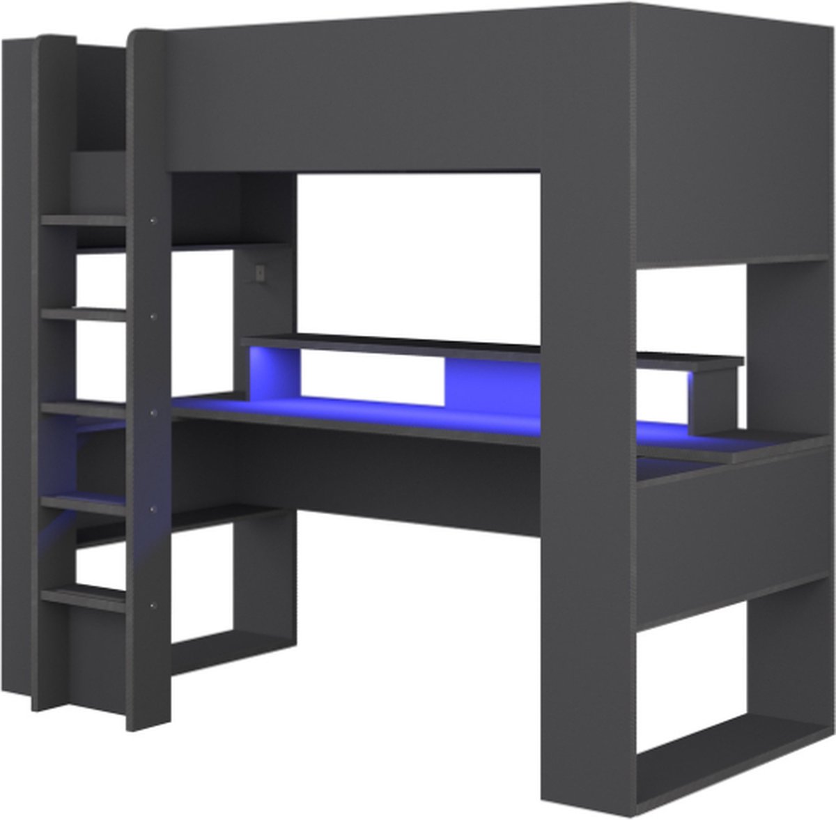 Hoogslaper met bureau en LED-verlichting - Raven - 90x200 - Donkergrijs ...
