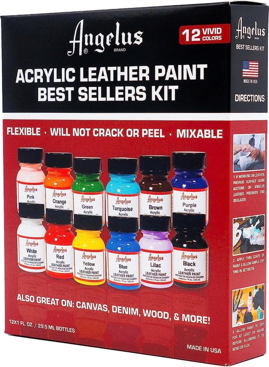 Angelus Acryl Leather Paint Best Sellers Kit 12 kleuren 29.5ml | bol