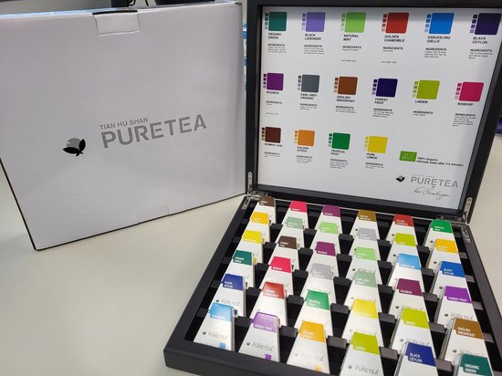 PURETEA luxe zwarte houten gevulde theekist 36 vaks - biologische ...