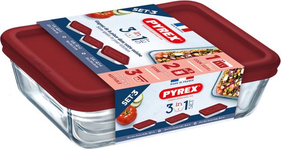 Set Lunchboxen Pyrex Cook & Freeze Kristal Rood (3 pcs) | bol