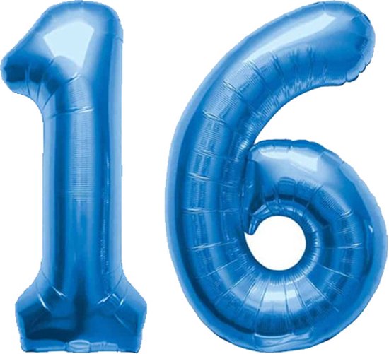Folieballon Cijfer 16 Blauw 86 cm | bol