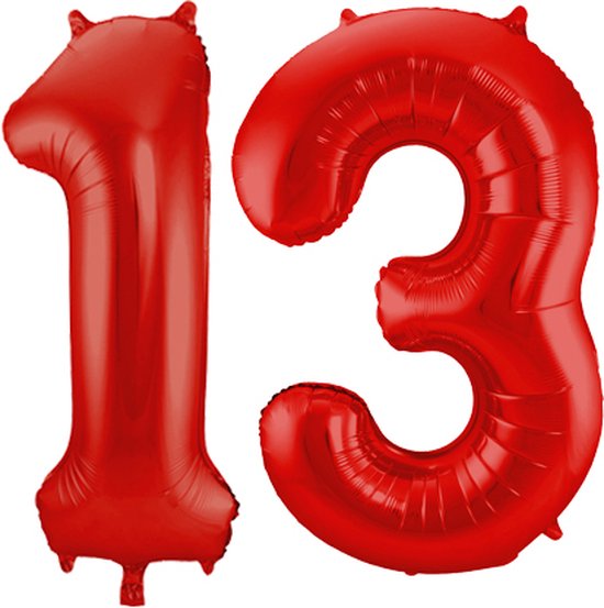 Wefiesta - Folieballon Cijfer 13 Rood - 86 cm | bol