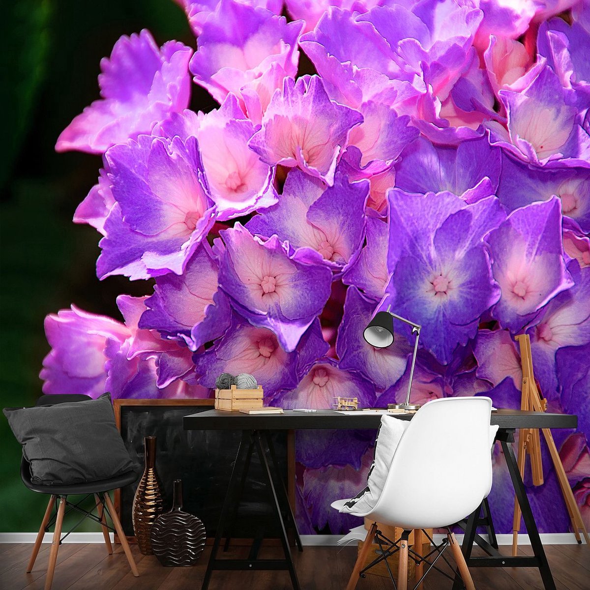 Fotobehang - Vlies Behang - Paarse Hortensia - 416 x 254 cm | bol