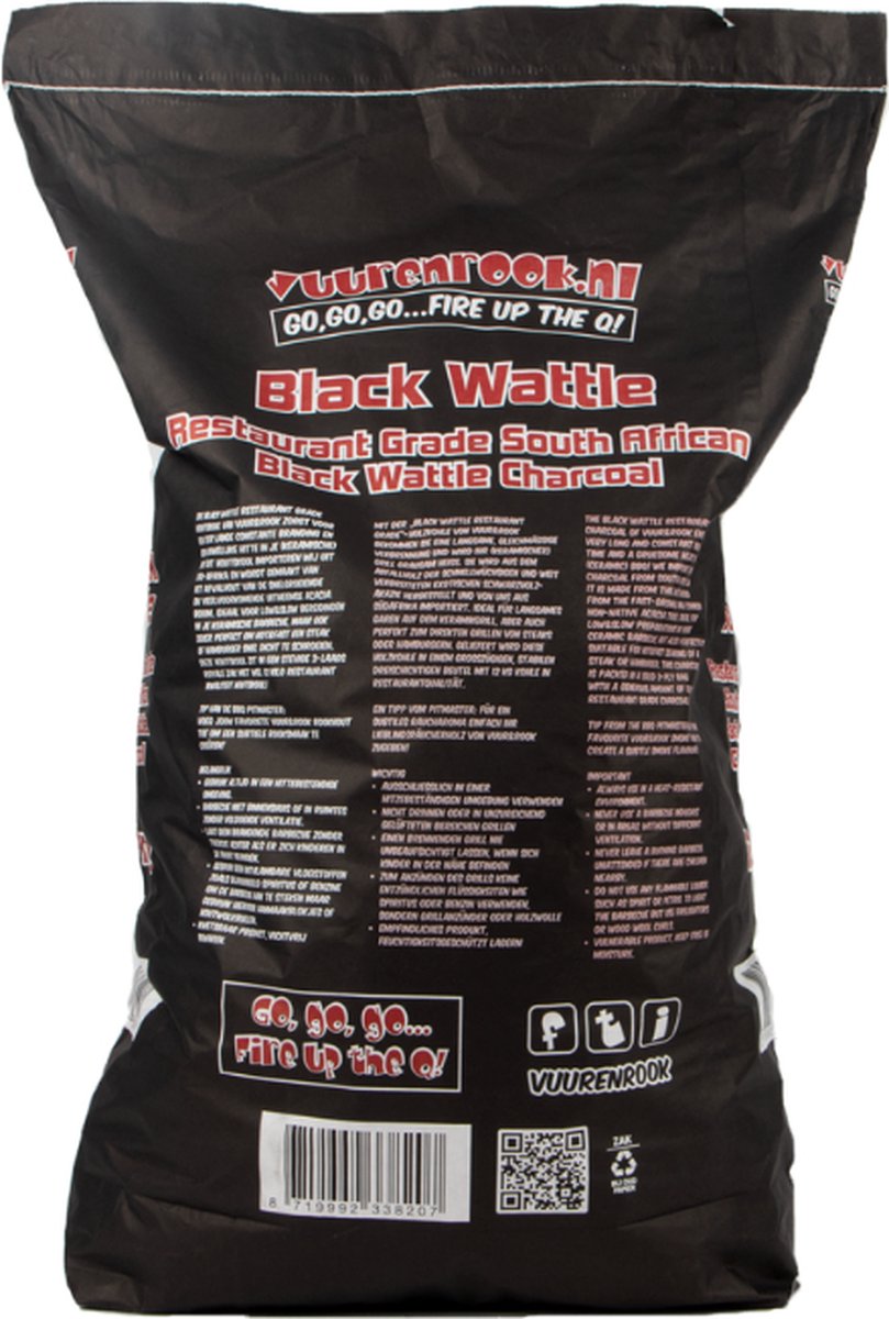 Vuur&Rook Restaurant Grade South African Black Wattle Houtskool 12 kg ...