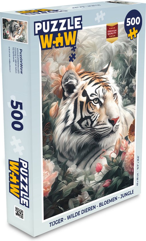Puzzel Tijger - Wilde dieren - Bloemen - Jungle - Legpuzzel - Puzzel ...