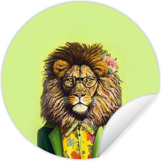 WallCircle - Muurstickers - Behangcirkel - Leeuw - Man - Dier - Bril - Bloemen - ⌀ 30... | bol