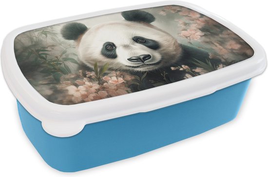 Broodtrommel Blauw - Lunchbox Panda - Dieren - Bloemen - Planten ...