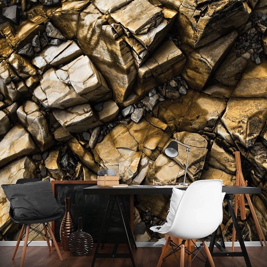 Fotobehang - Vlies Behang - Gouden Rotsen - Stenen - 254 x 184 cm | bol